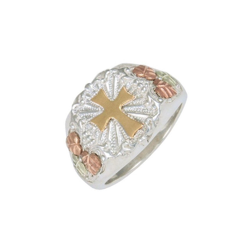 Black Hills Sterling Silver Men s Ring With 12k Gold Leaves And 10K Black Hills Sterling Silver Men s Ring With 12k Gold Leaves And 10K