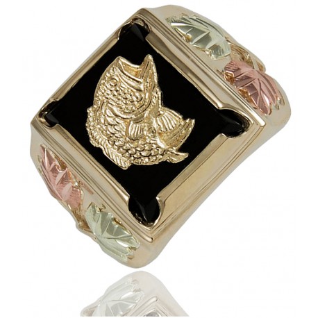 Black Hills Gold 10K Gold Fish and Onyx Ring BlackHillsGold.Direct